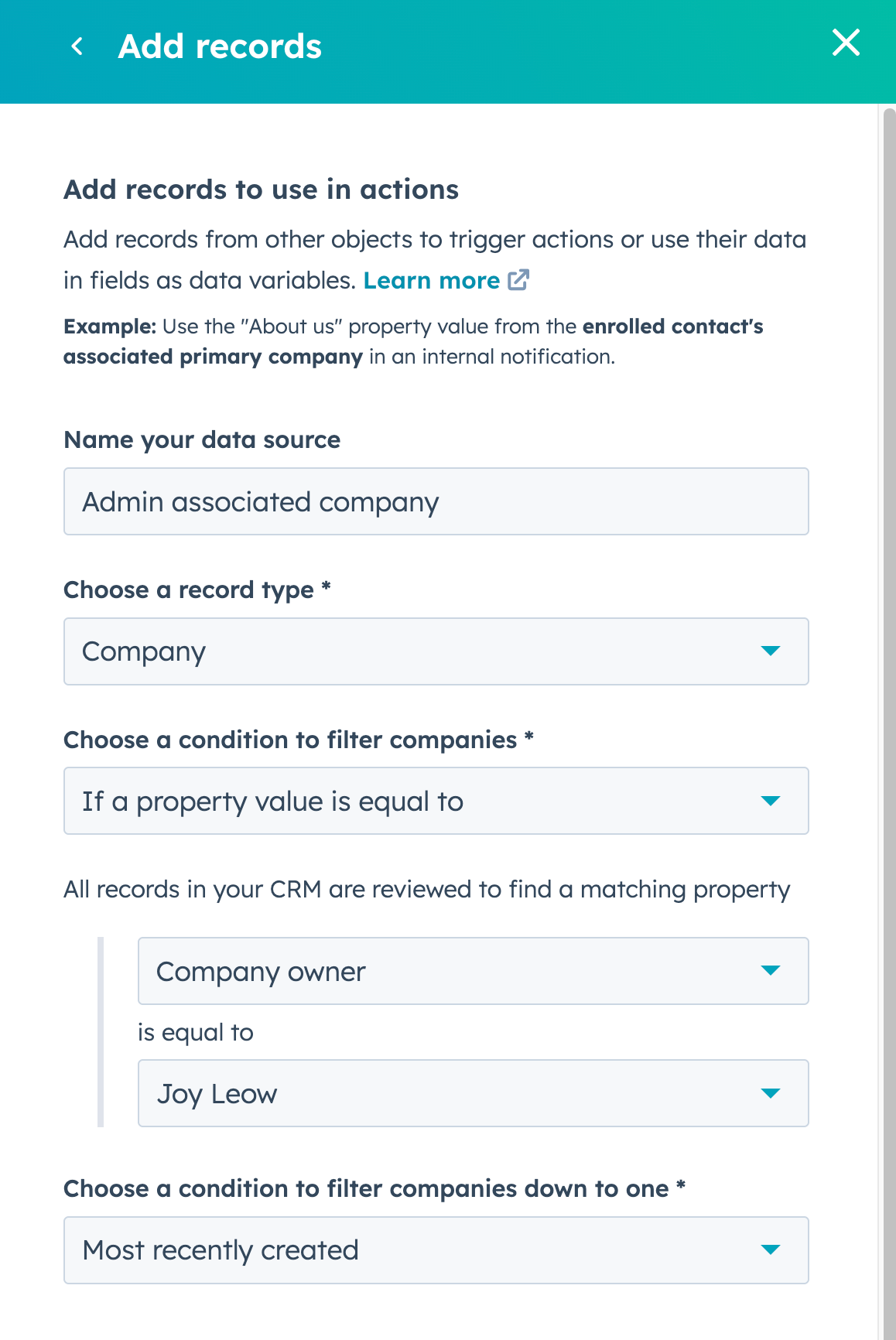 Add data variables to workflow actions
